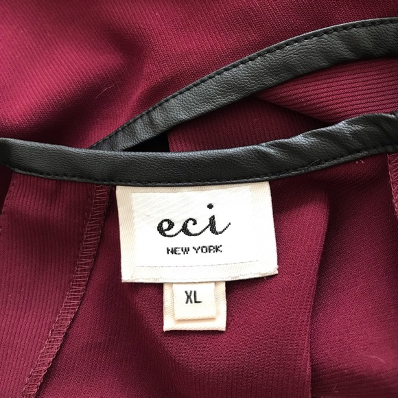 ECI | Dresses | Eci Shirtdress Faux Leather Neck Trim Maroon | Poshmark